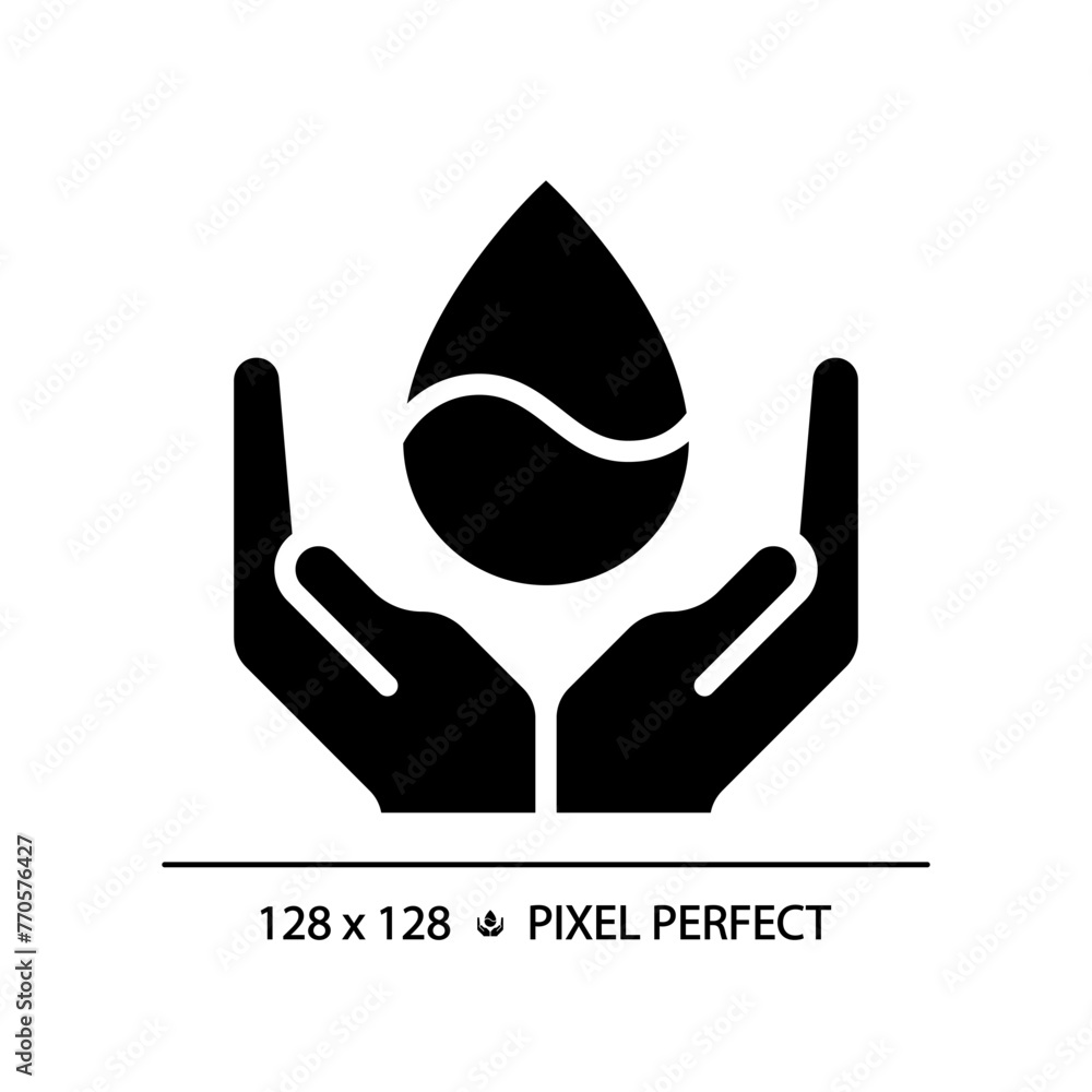 Water conservation black glyph icon. Responsible and careful usage ...