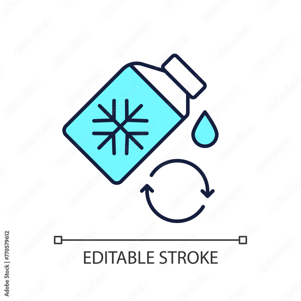 Refrigerant RGB color icon. Refill cooling agent. Chemical product for ...