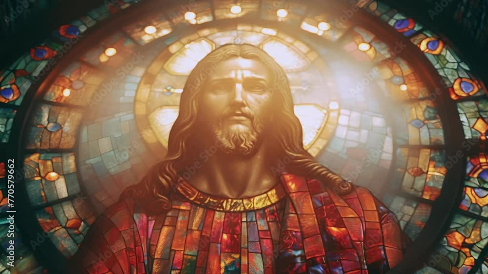 Jesus in church with The Sun's Rays Streaming Through Stained Glass ...
