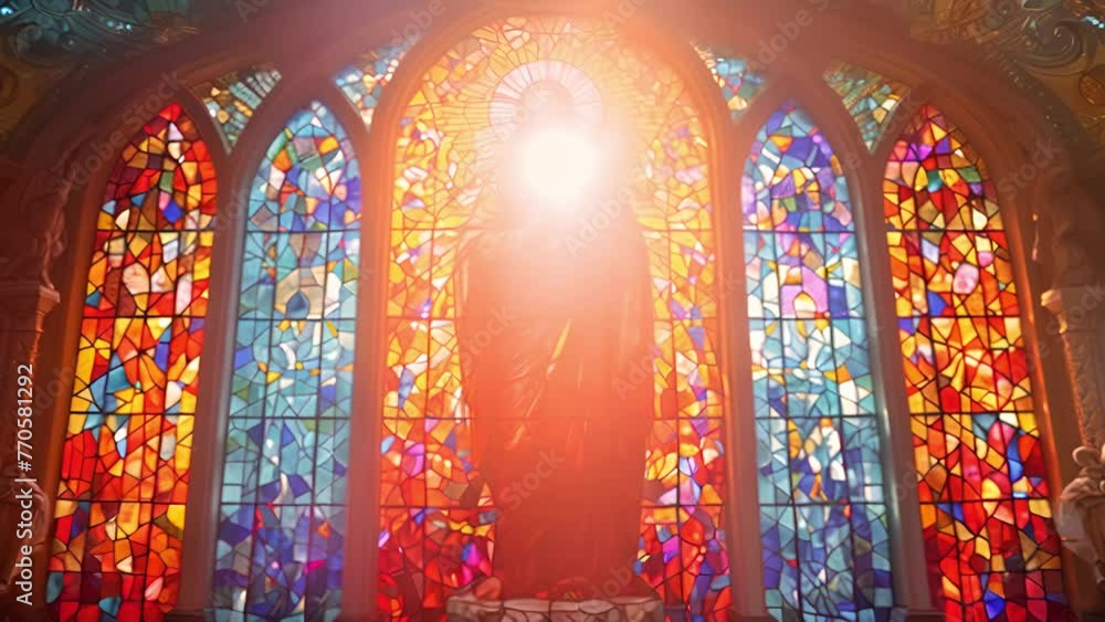 Jesus in church with The Sun's Rays Streaming Through Stained Glass ...
