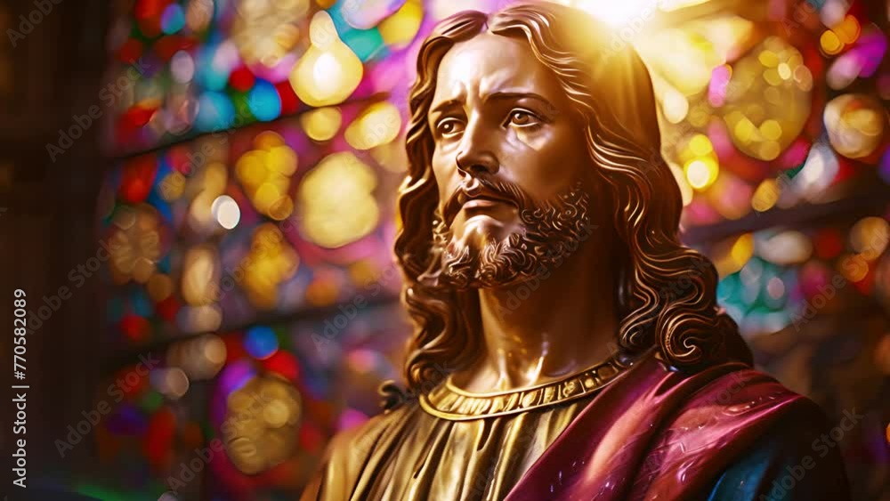 Vidéo Stock Jesus in church with The Sun's Rays Streaming Through ...