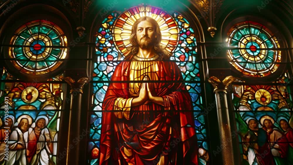 Jesus in church with The Sun's Rays Streaming Through Stained Glass ...