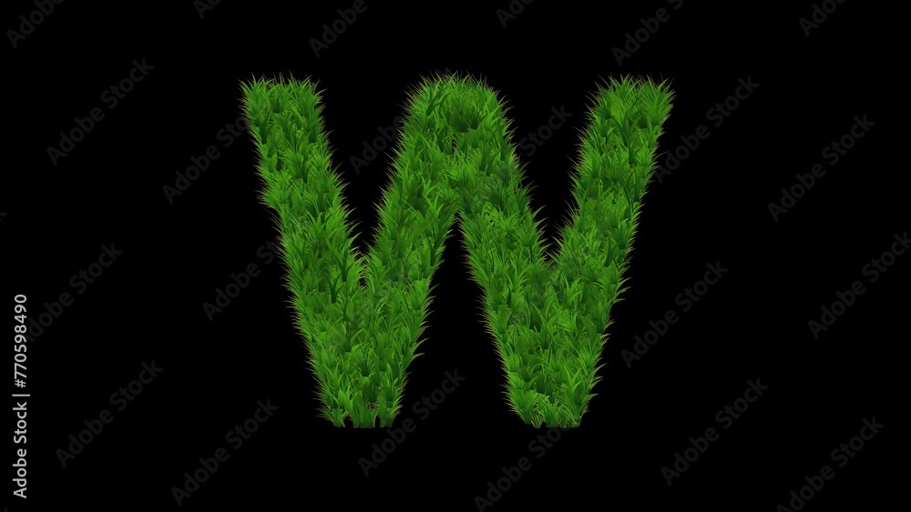 Beautiful illustration of English alphabet W with green grass on plain ...
