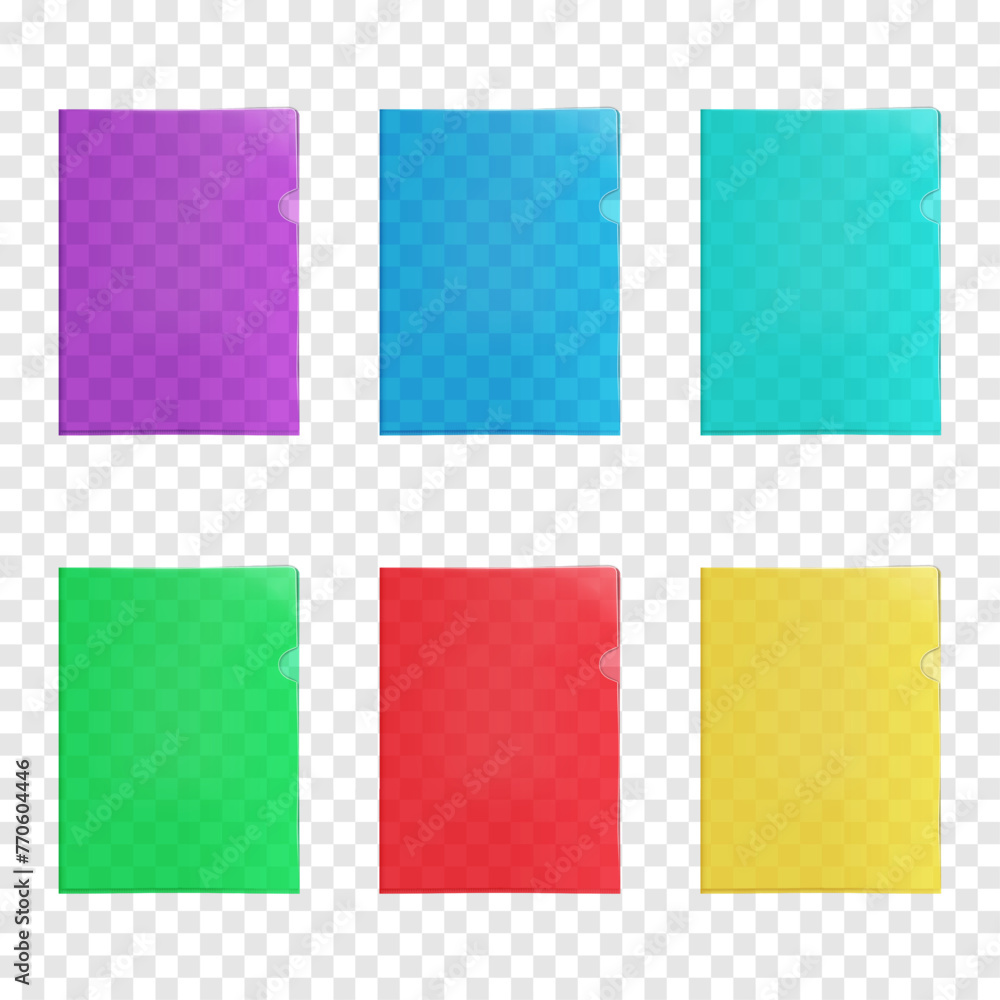 Clear color plastic L-shape file folder. Realistic mockup set on ...