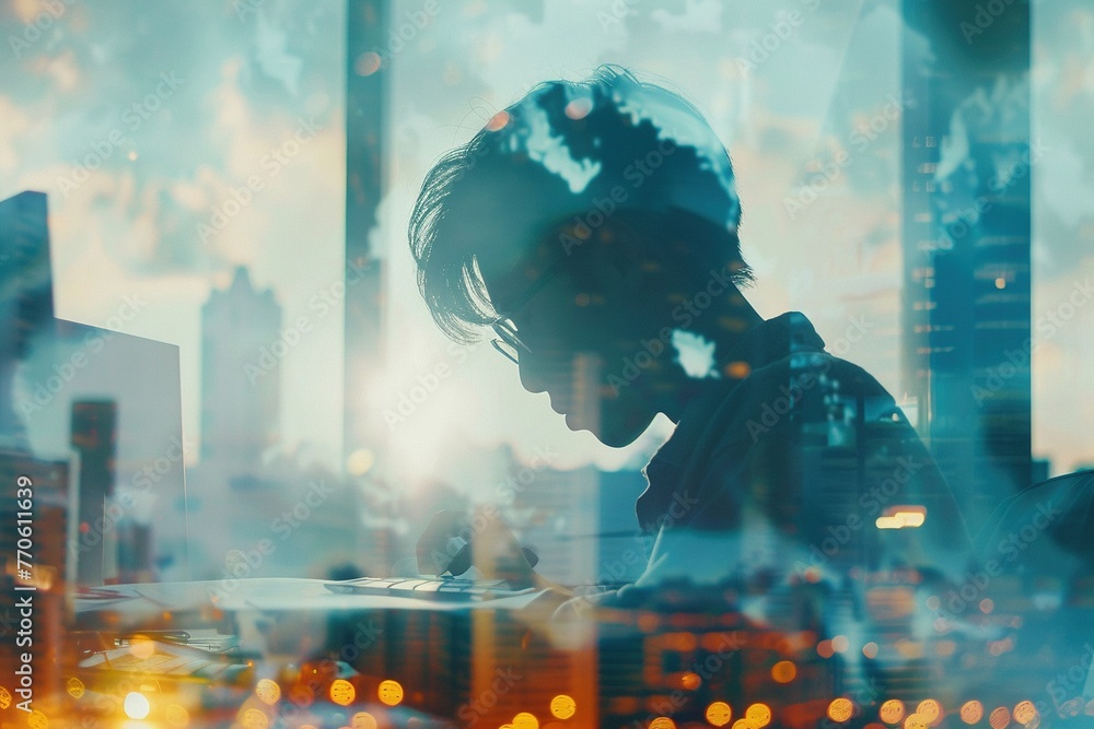 Data Labyrinth: A business person immersed in work becomes one with the ...
