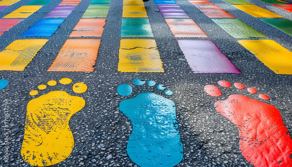 An urban pedestrian crossing is distinguished by an array of vibrant ...