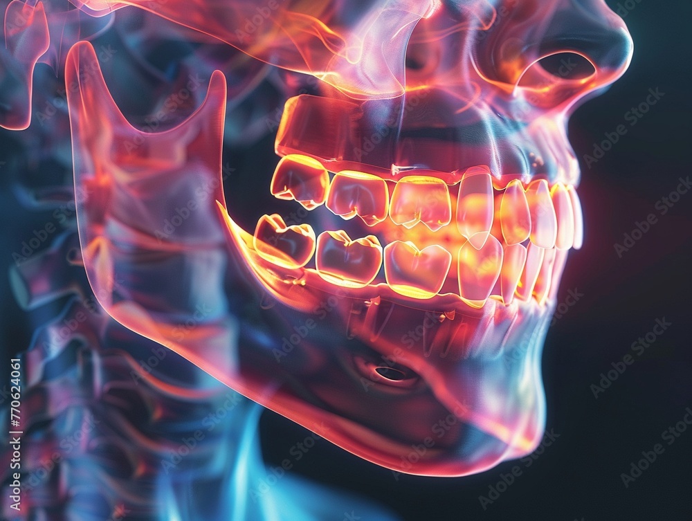 Depict a clenched and painful jaw from nighttime grinding, showing the ...