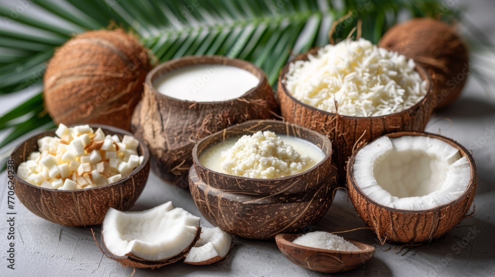 Mockup featuring a range of coconut-based food items, including milk ...