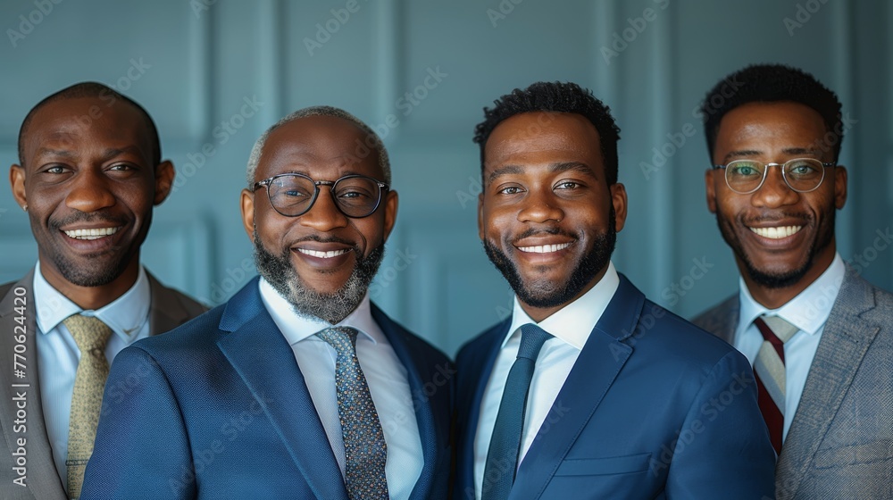 Photograph of a group of businessmen enjoying their victory. wearing a ...
