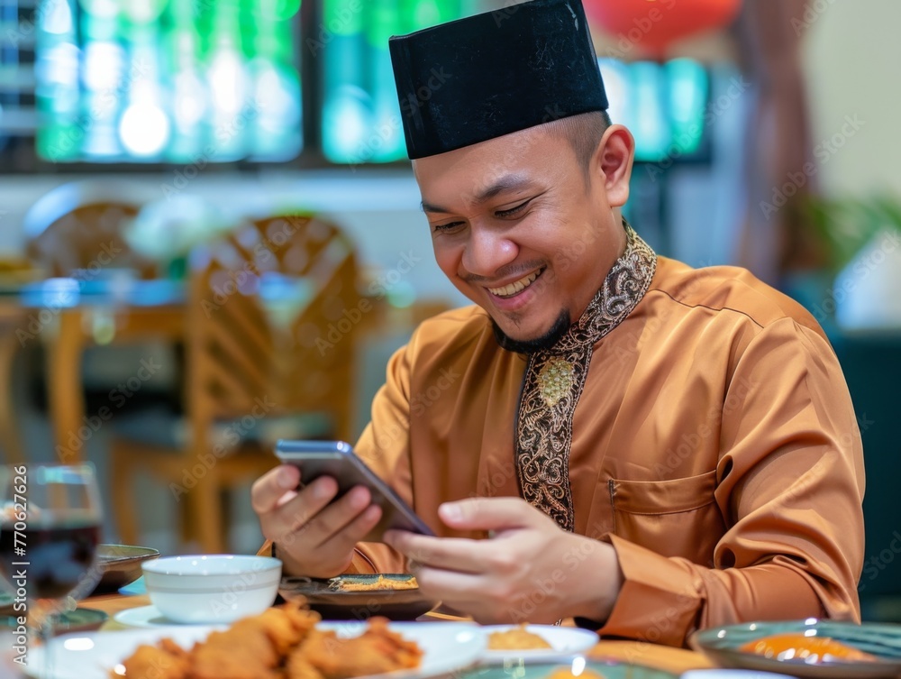 young malaysian malay man wearing plain colored baju melayu at the ...
