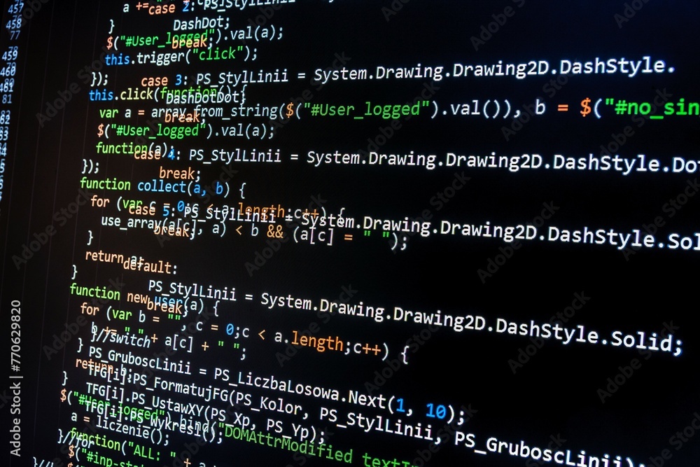 Image taken in an angle Orange, green and white coding Digital binary ...