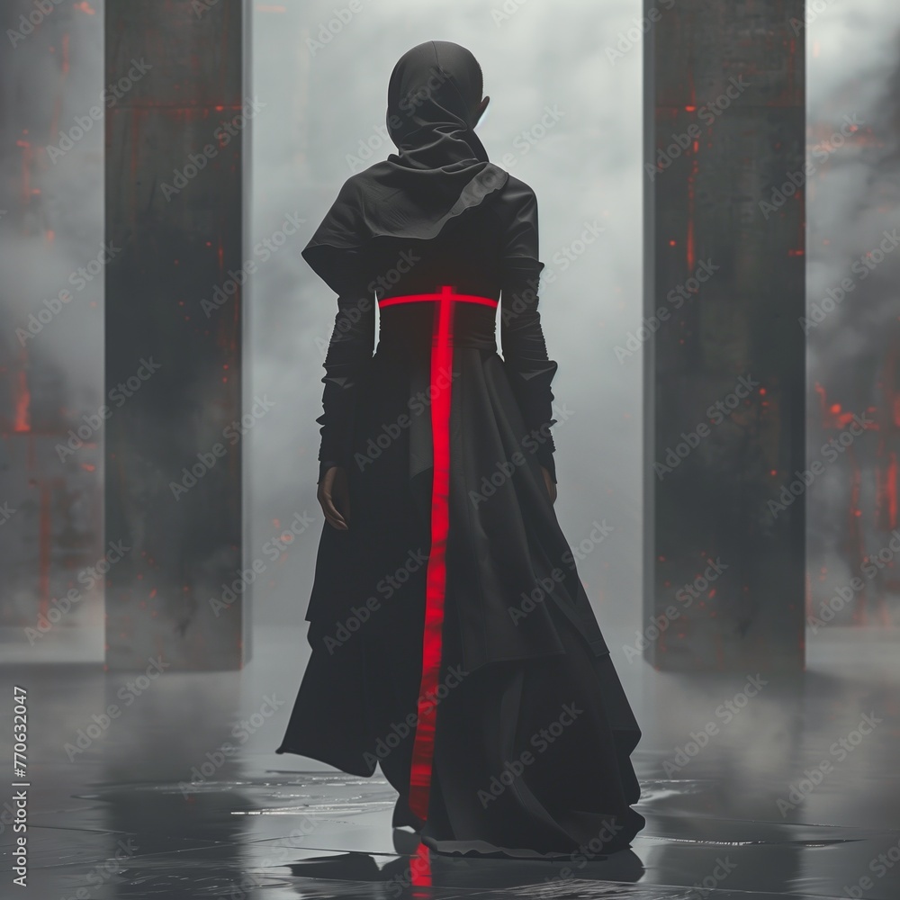 Capturing a futuristic rogue, this image showcases a dark, enigmatic ...