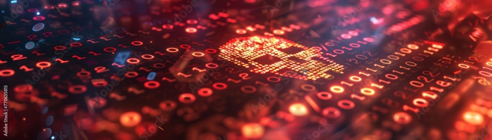 Binary code creates a symbol of alert. Beware of malware. Data breach ...
