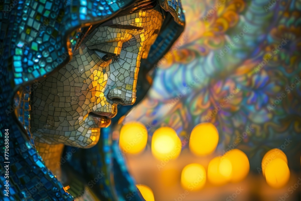 Virgin Mary's apparition to Juan Diego, depicted in a detailed mosaic ...