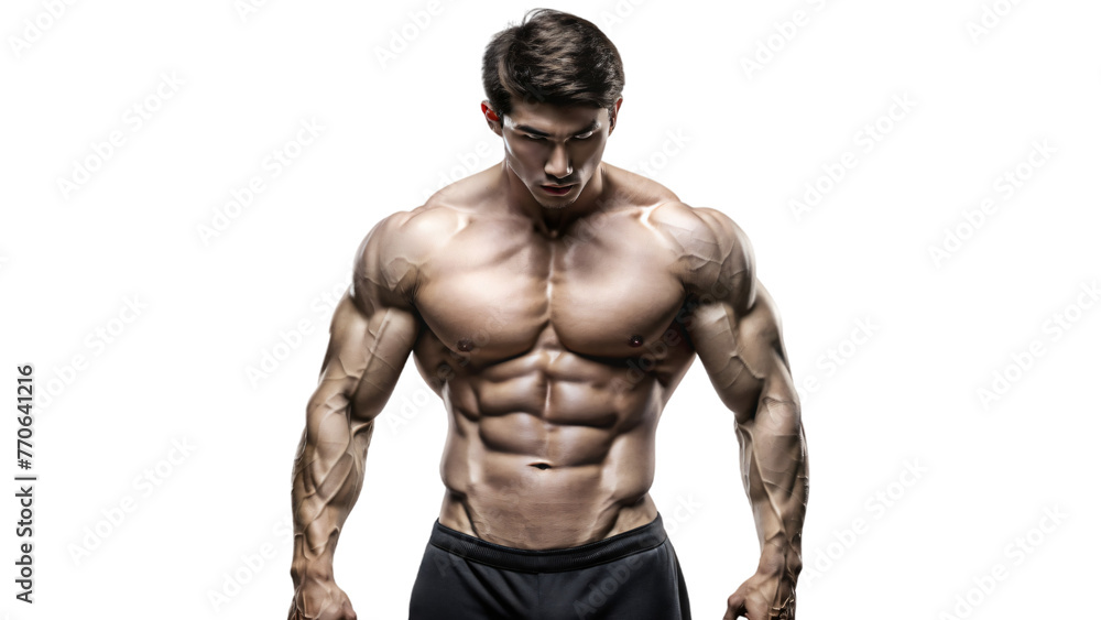 Muscular male model posing shirtless in studio, showcasing strong ...