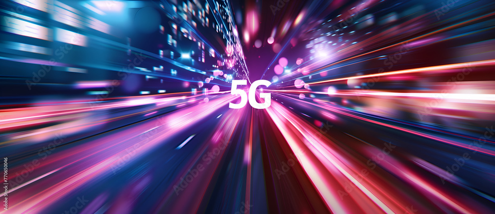 5G technology background with the speed of light and "5G" text in the ...