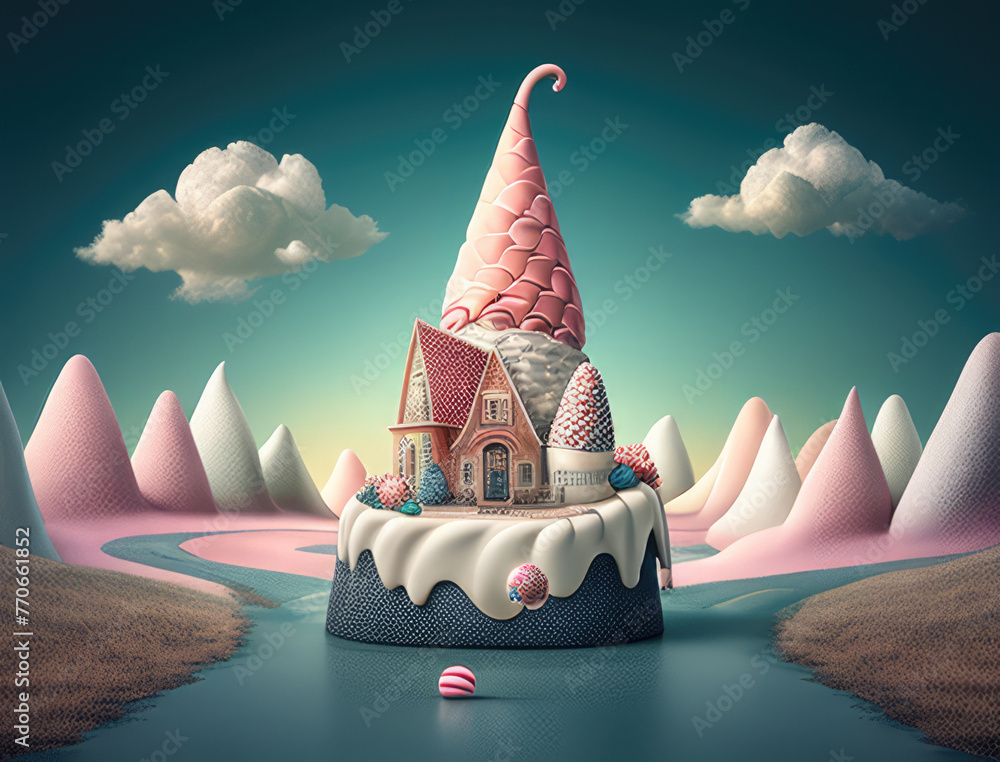 Fairy Tale Island with Houses made of Ice Cream. Fairy Tale Ice Cream ...