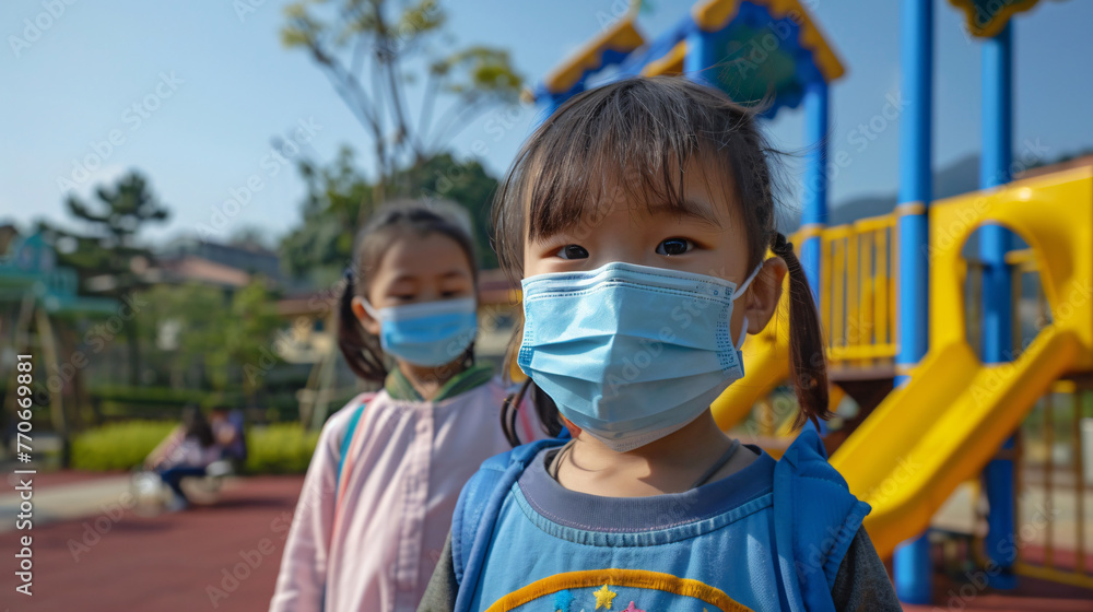 Children wearing face masks in a playground a visual representation of ...