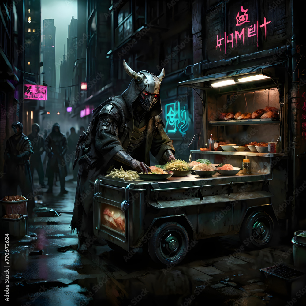 Ramen revolution food cart showdown in a cyberpunk world food counter ...