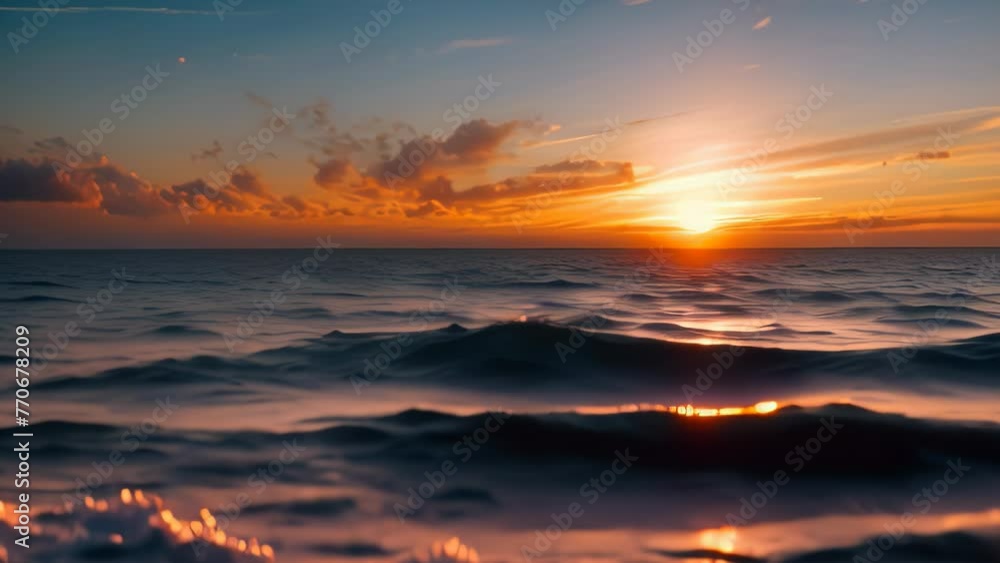 Video animation of breathtaking view of the ocean at sunset. The sun is ...