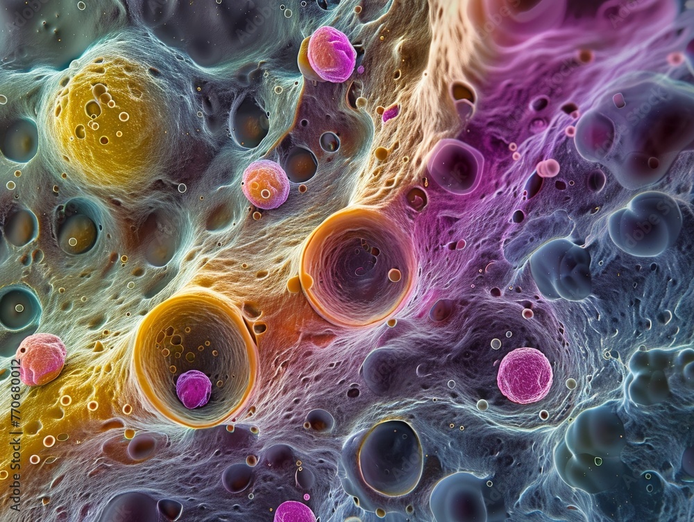 MicrovilliNecrosis microscopic view, high saturation, clear cell damage ...