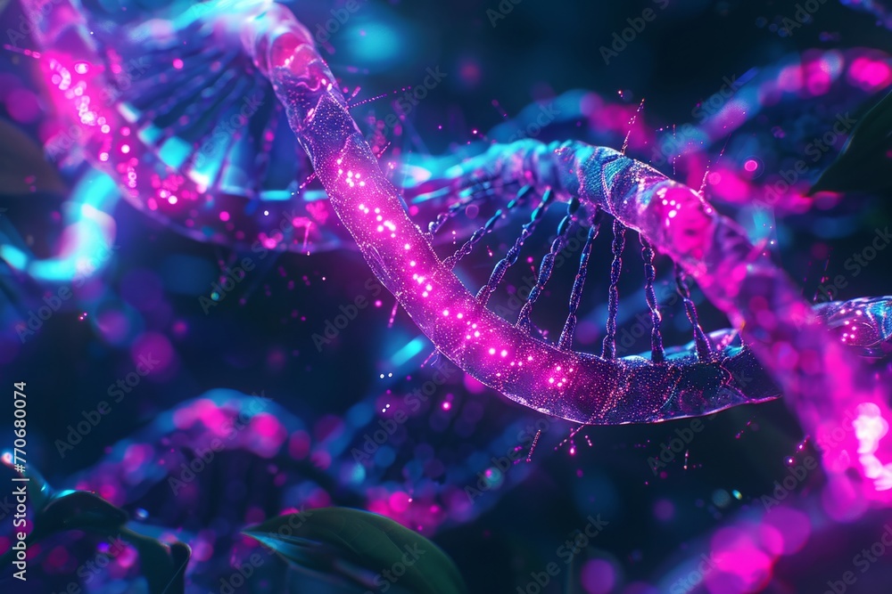 Plasma CellChromosome with DNA tightly coiled, neon highlights, topdown ...