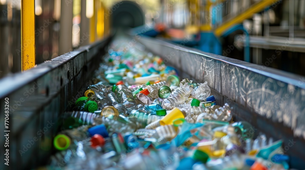 A plastic waste recycling plant, highlighting the process of converting ...