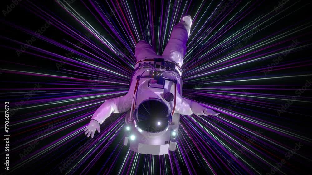 Astronaut wearing space suit rotating inside hyperspace tunnel - 3D 4k ...