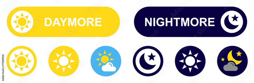 Vector day night switch. Screen modes icons set. Sun and moon with ...