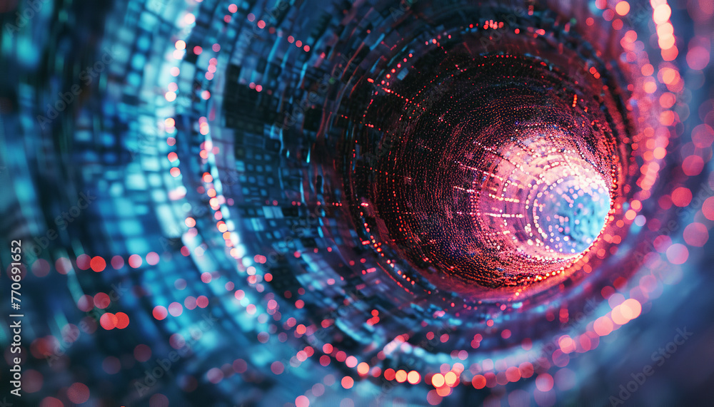 A spiraling digital vortex visualizes the rapid encryption process of ...