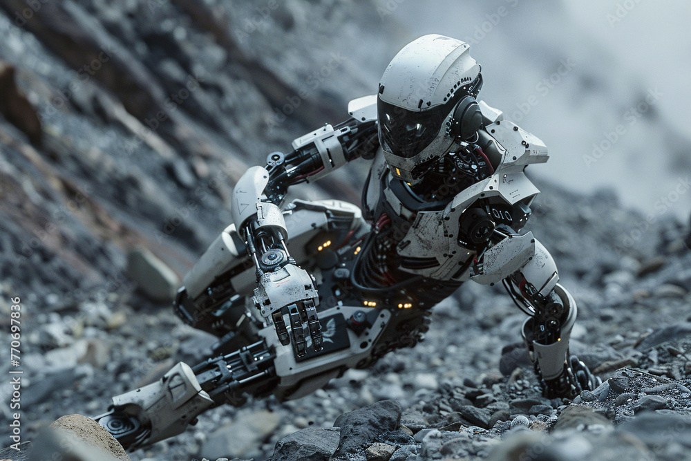 Advanced sovereign AI robot adjusting strategies in real-time during an ...