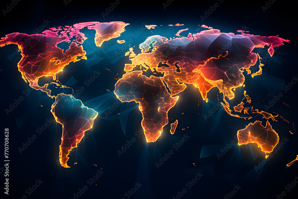 Poster World map light in warm colors abstract waves and convolutions ...
