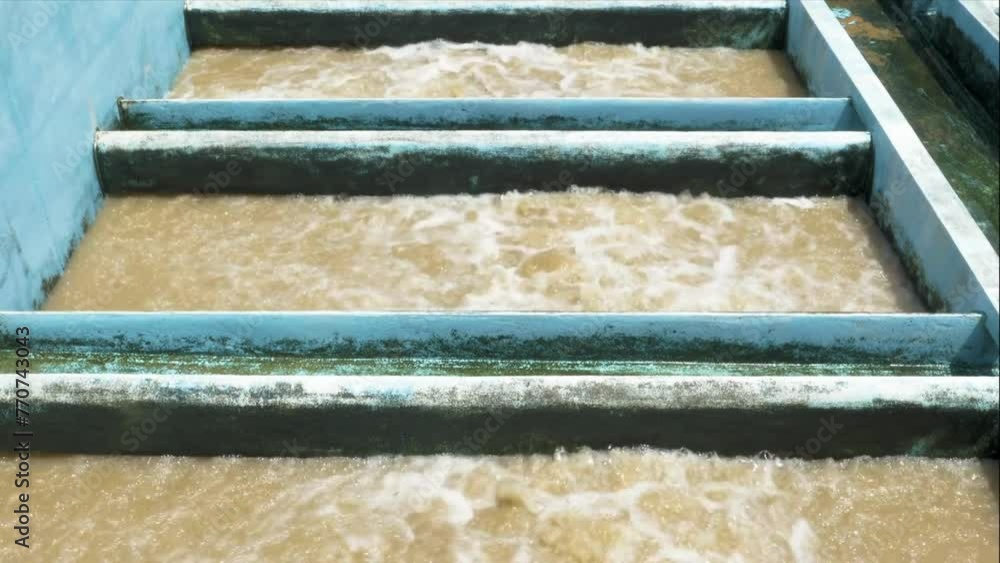 Dirty sewage from the pipe, environmental pollution being processed on ...