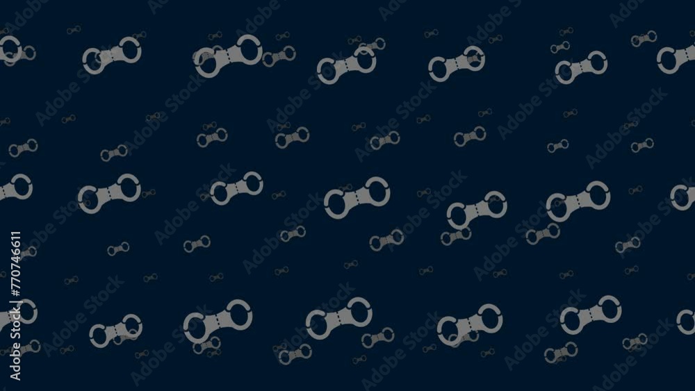 Handcuffs symbols float horizontally from left to right. Parallax fly effect. Floating symbols ...