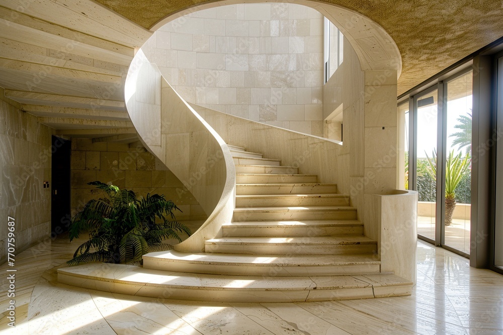 Soaring Ascent: Modern design meets timeless elegance. Limestone stairs ...