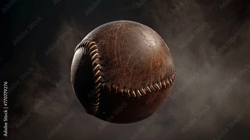 3D model of a hyper-realistic baseball ball suspended in a spotlight ...