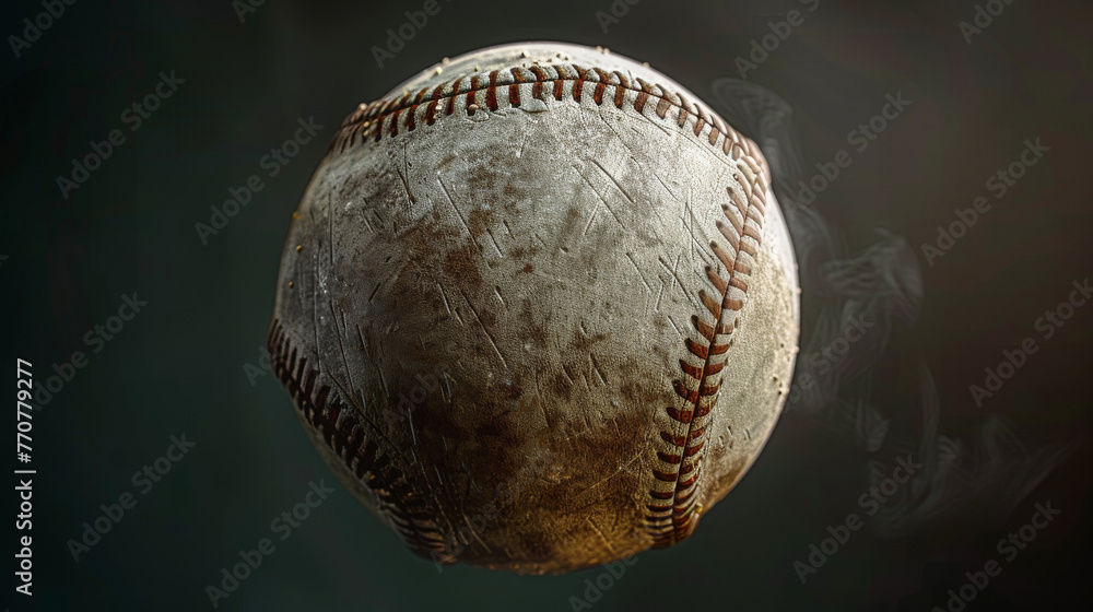 3D model of a hyper-realistic baseball ball suspended in a spotlight ...