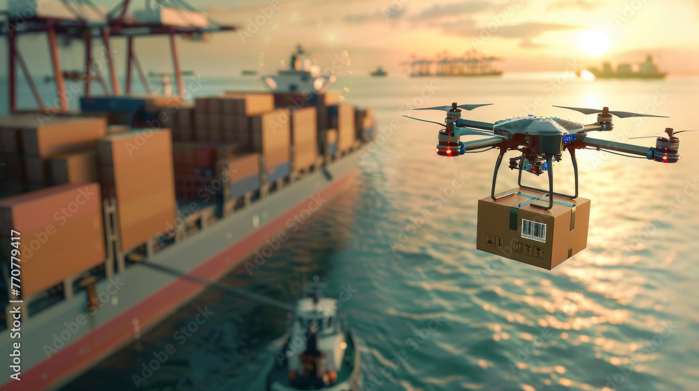 An image capturing the moment a cargo drone delivers a package to the ...