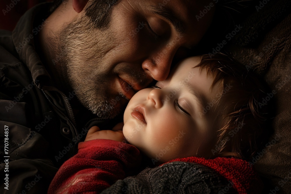 The sweet innocence of a child kissing their fathers cheek as he sleeps ...