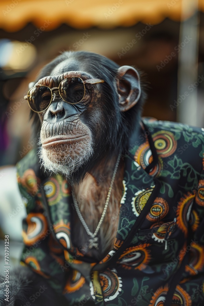 Dynamic low angle shot of a stylish anthro furry Chimpanzee monkey in ...