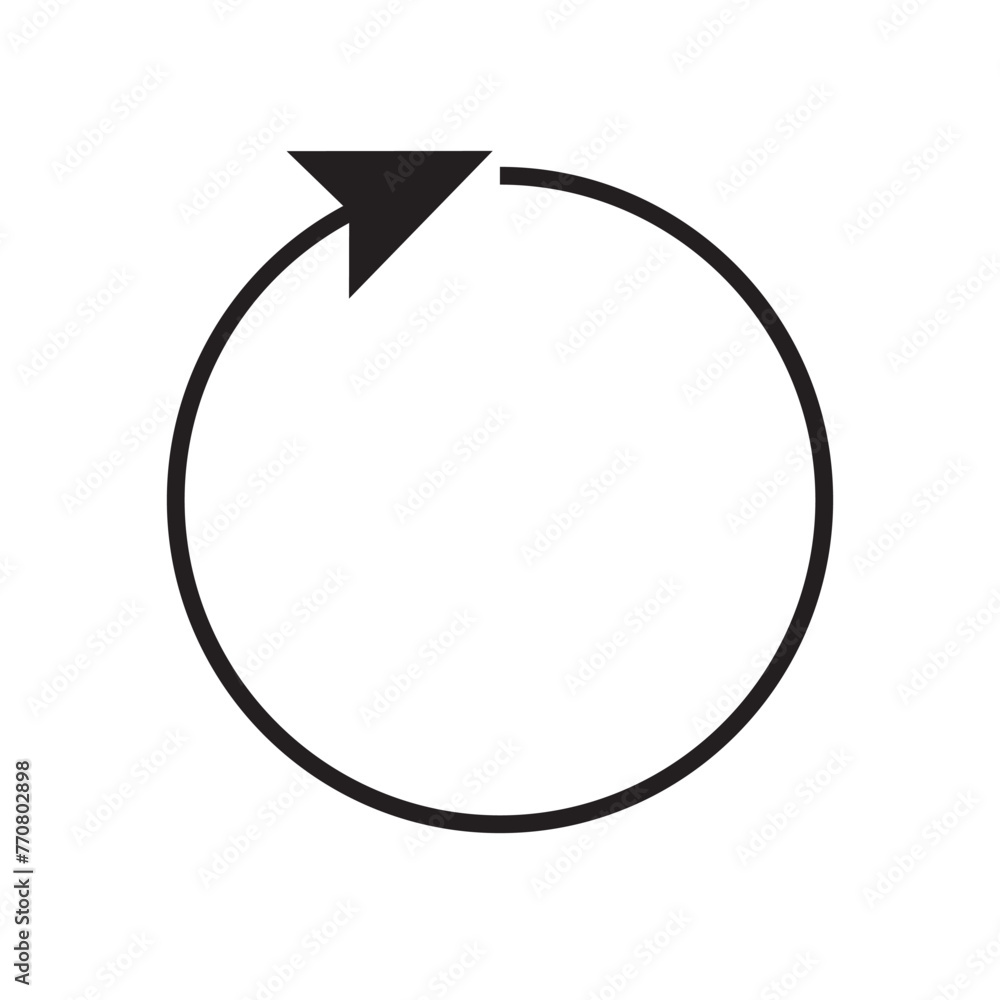 One circular arrows. Simple outline black and white vector icon with ...