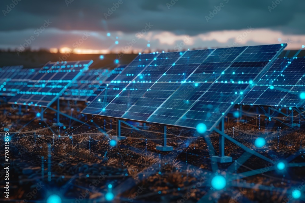 AI algorithm in action, monitoring solar panels on a renewable energy ...