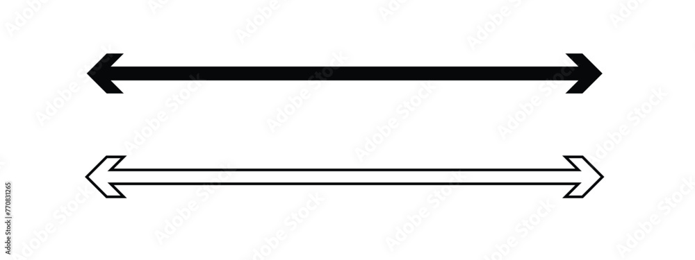 Long straight arrow icons. Black horizontal pointer, direction ...