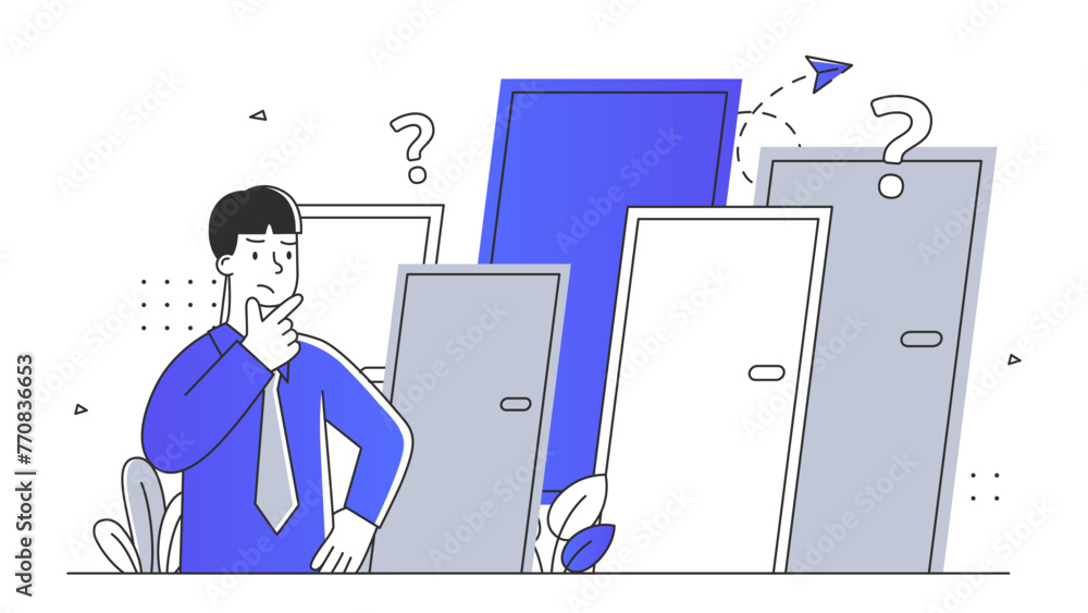 Man choose way simple. Decision and solution. Young guy with different ...