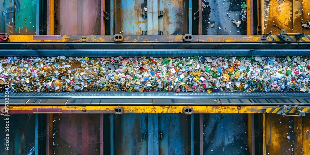 Foto de A conveyor belt at a waste transfer station sorts waste for ...