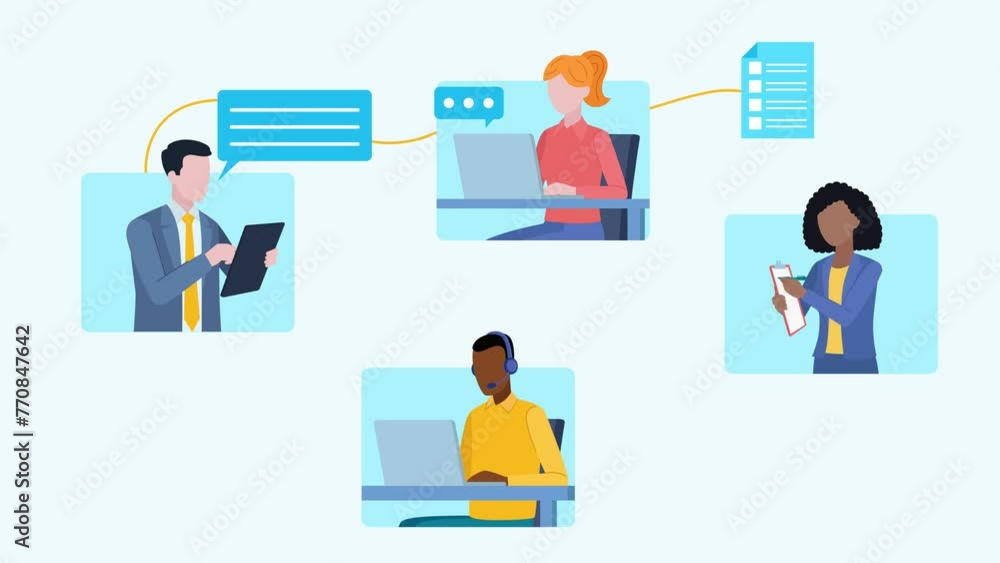 Flat design animation of people working in the office. Tiles with ...
