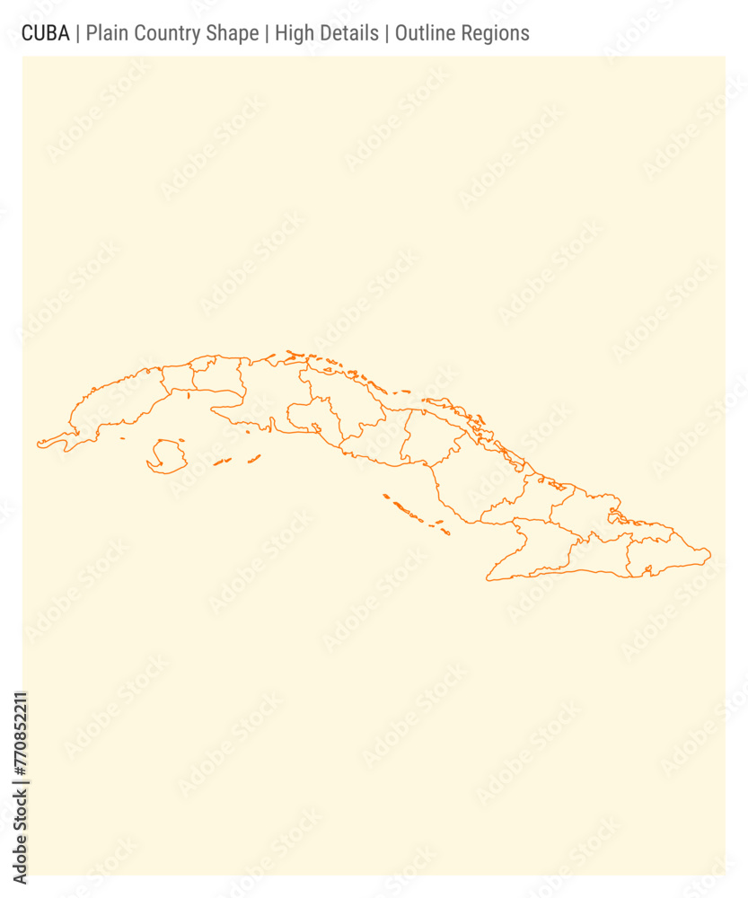 Cuba plain country map. High Details. Outline Regions style. Shape of ...