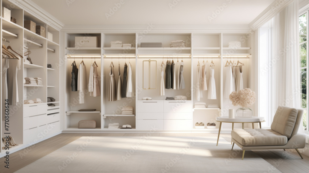 Modern luxury stylish white walk in closet feminine dressing room ...