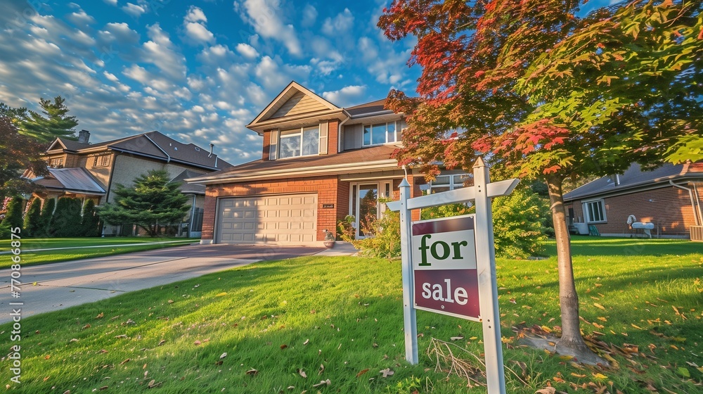 House for sale. A stunning real estate photograph of a suburban home ...