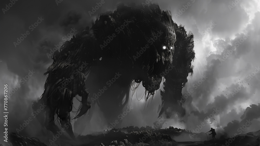 Fantasy horror scene huge demon monster , a horror book cover idea ...